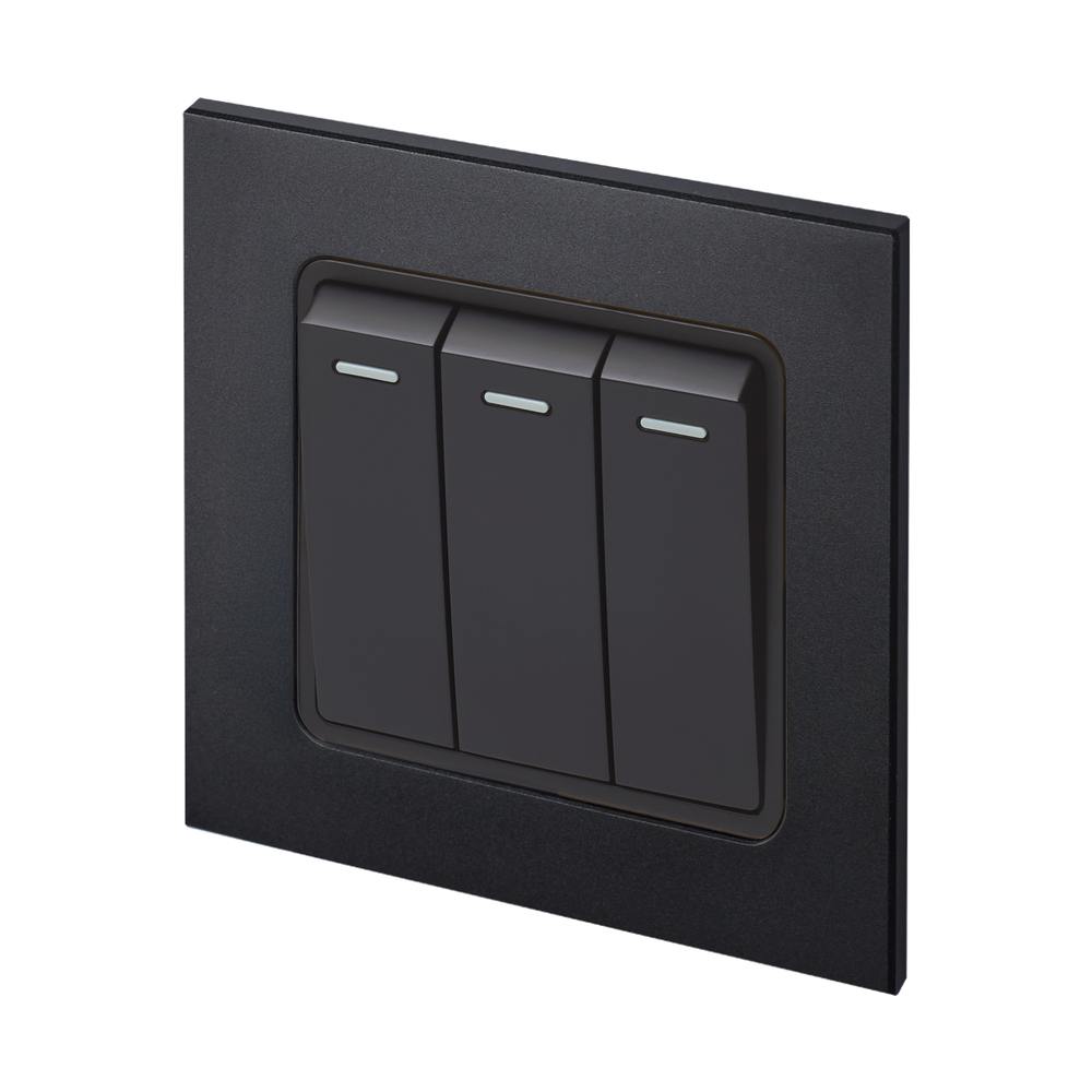 Aura Triple Rocker Light Switch - Matt Black RetroTouch Light Switches & Plug Sockets